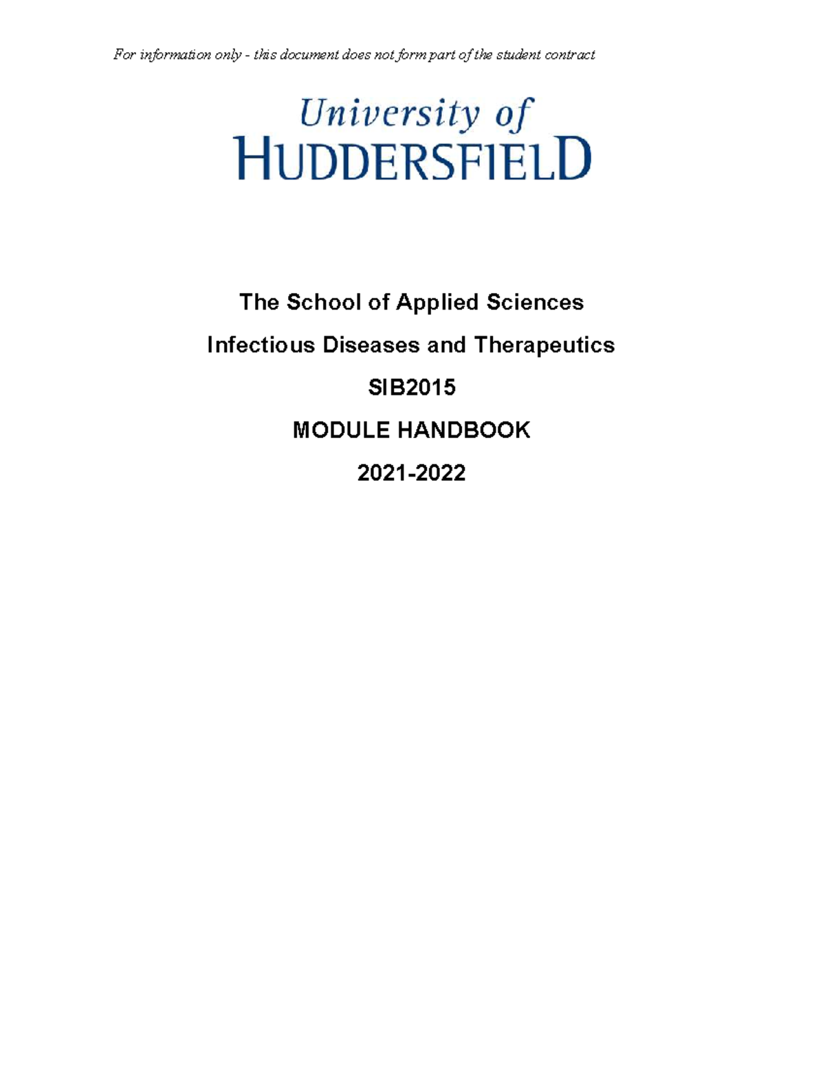 Module Handbook 2021 to 22 - The School of Applied Sciences Infectious ...