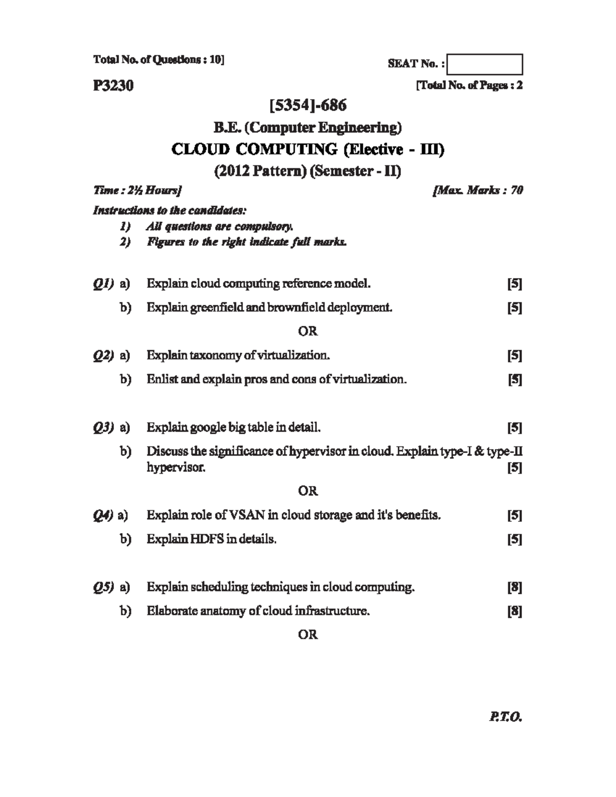 Sample Question Paper Cloud Computing 2018 - Information technology ...