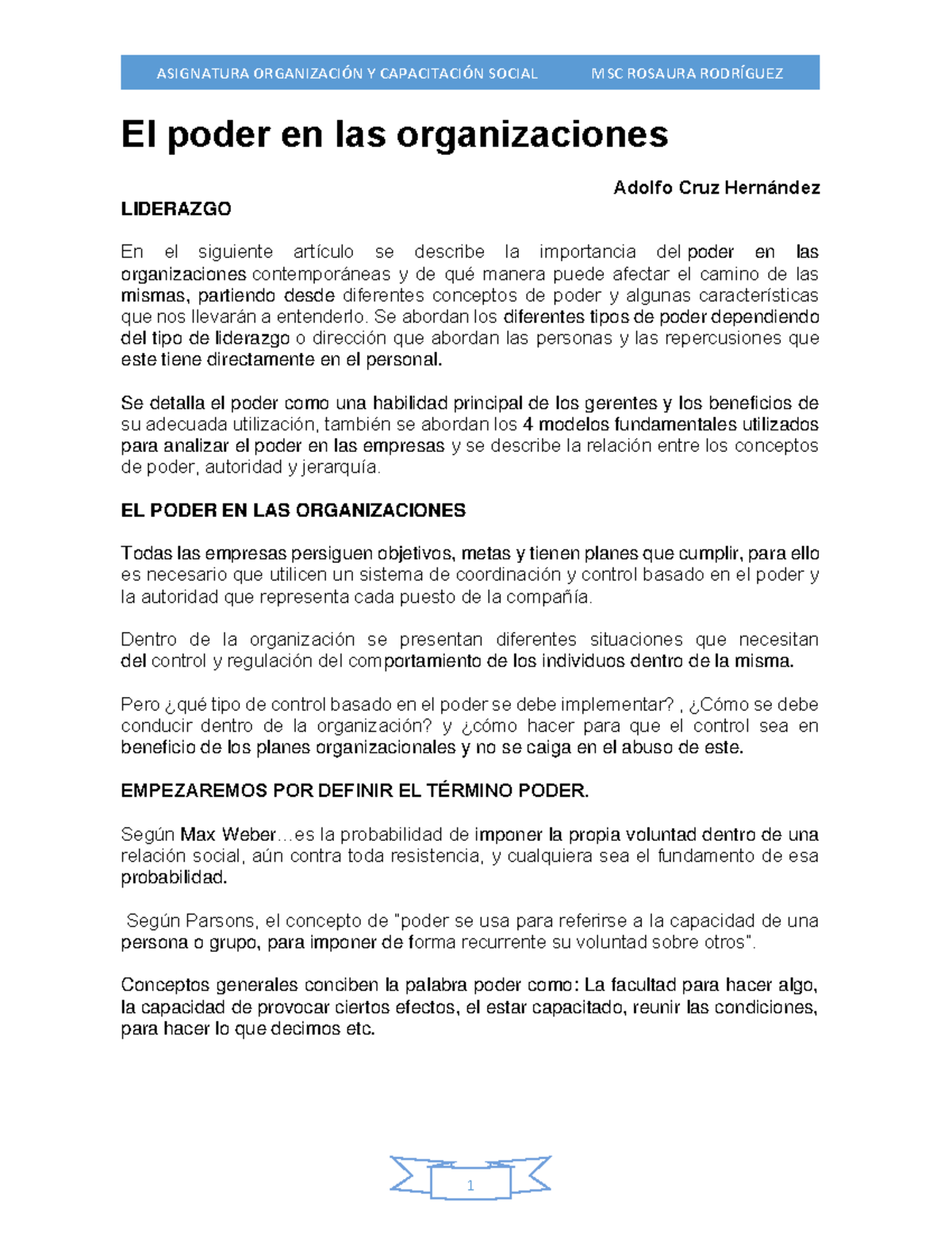 El poder en las organizaciones - ORAGANIACION Y CAPACITACION SOCIAL ...