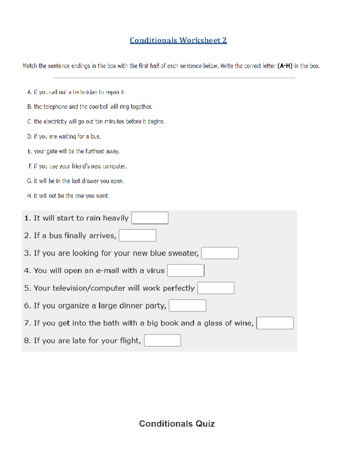 Conditionals Worksheet 2 - English - Conditionals Worksheet - Studocu