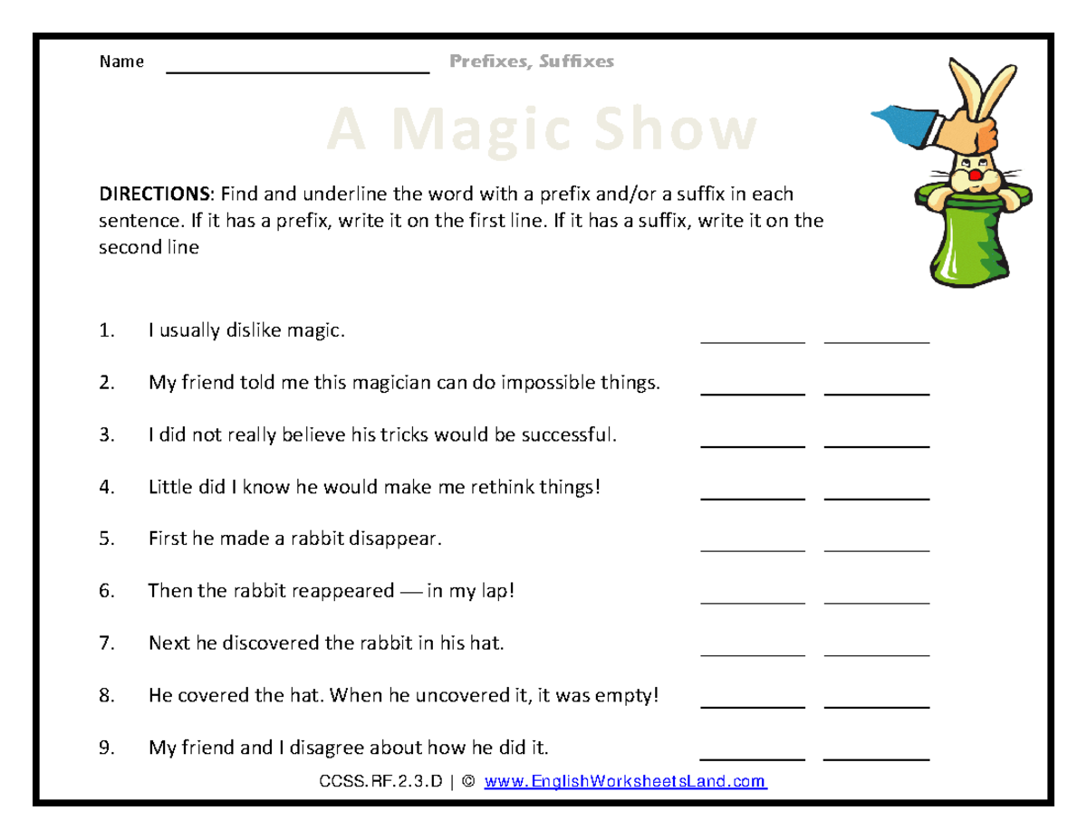 1magic - waer - Name Prefixes, Suffixes CCSS. RF. 2. 3. D | © w w w ...