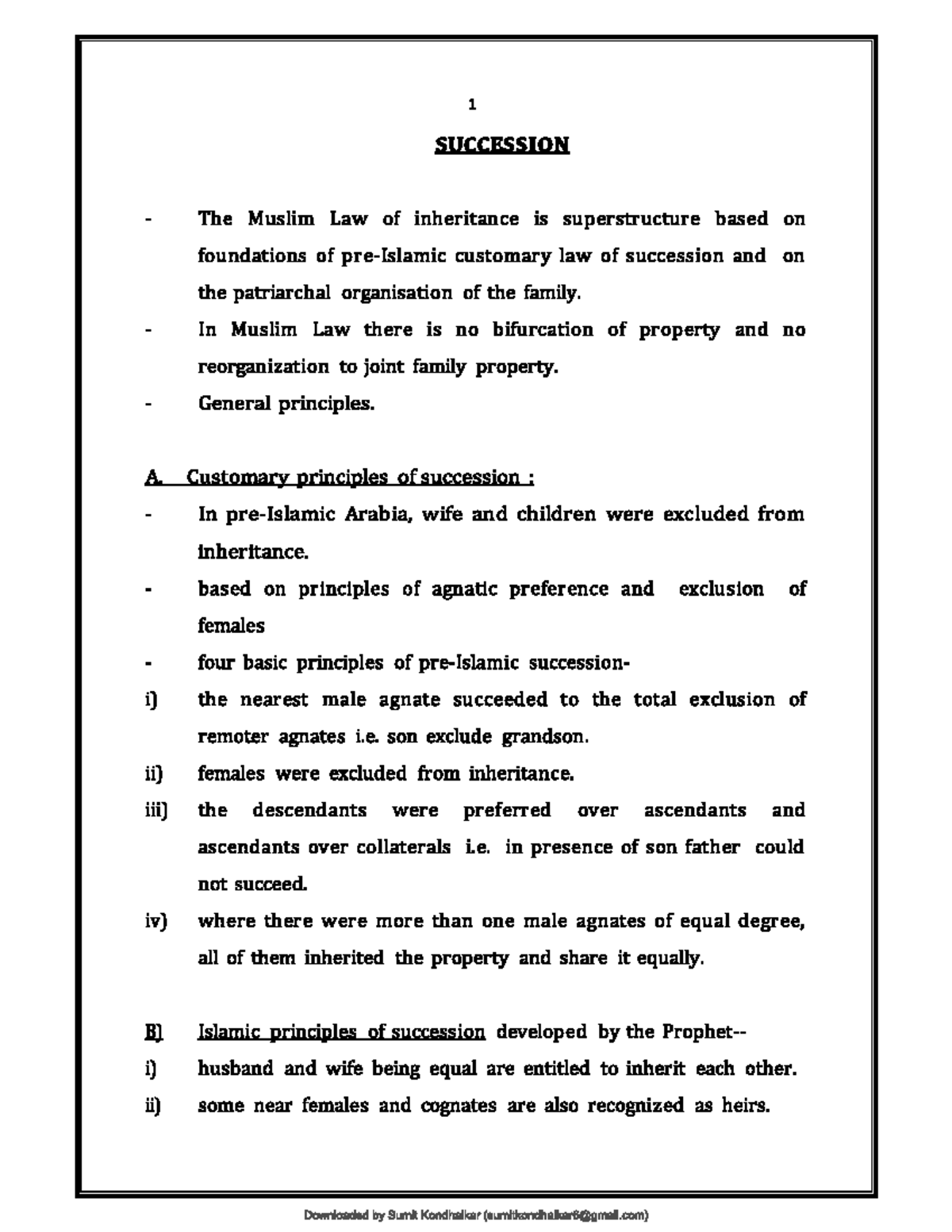 Muslim succession - 1 SUCCESSION The Muslim Law of inheritance is ...