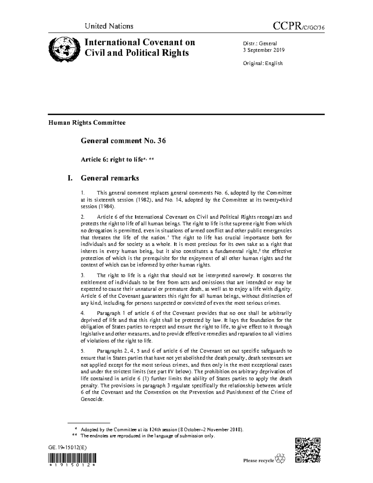 CCPR C GC 36-EN - NOTES - GE-15012(E) 1915012 Human Rights Committee ...