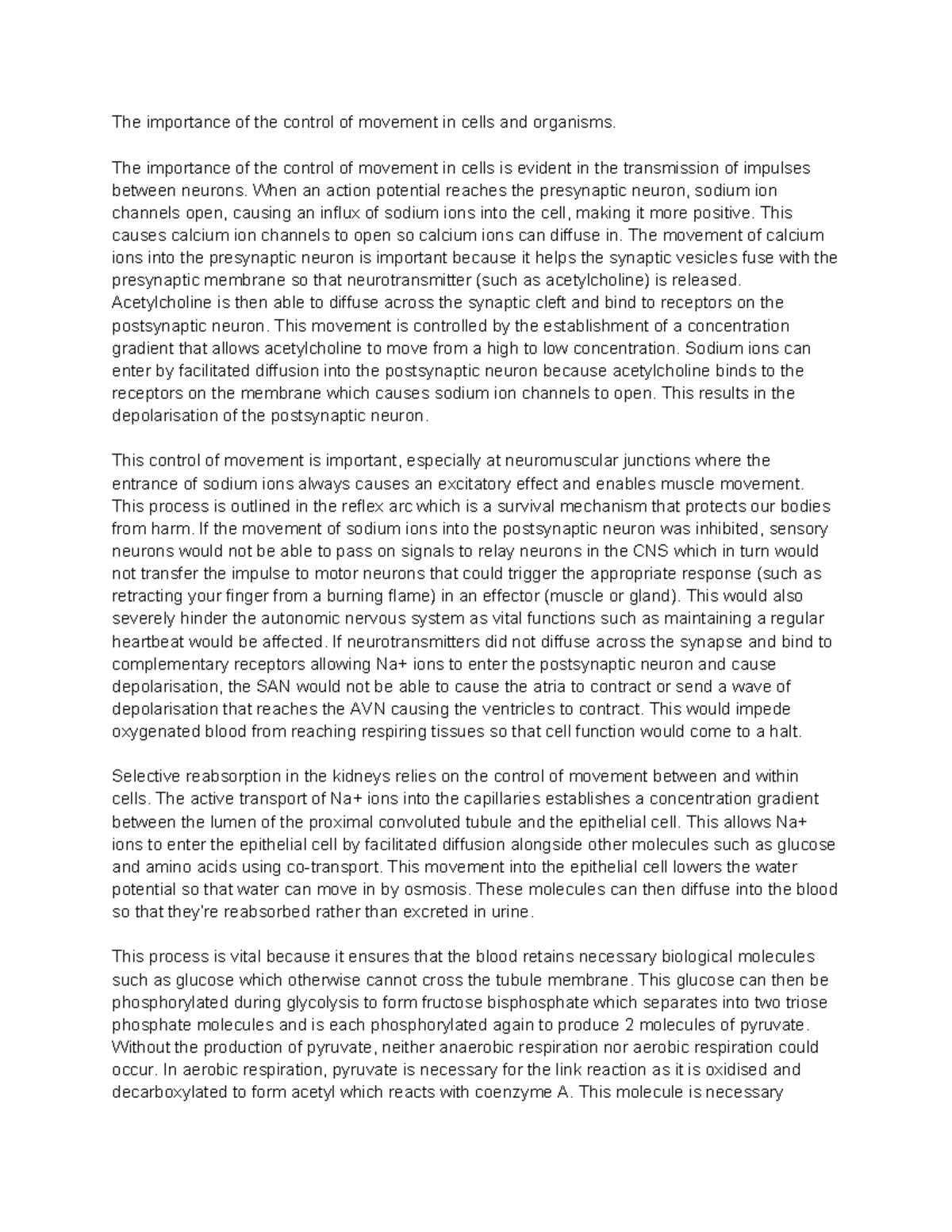 The importance of the control of movement in cells and organisms - The ...