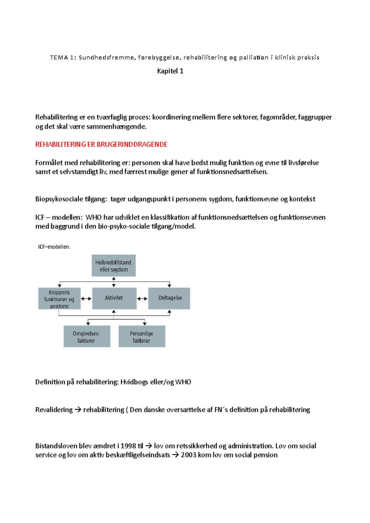 Sundhedsfremmende - kort - TEMA 1: Sundhedsfremme, forebyggelse, rehabilitering og palliation i ...