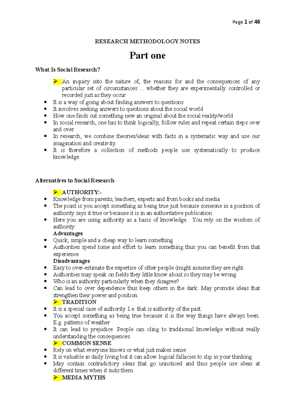 SOC 310 Research Methodology Notes-1 - RESEARCH METHODOLOGY NOTES Part ...