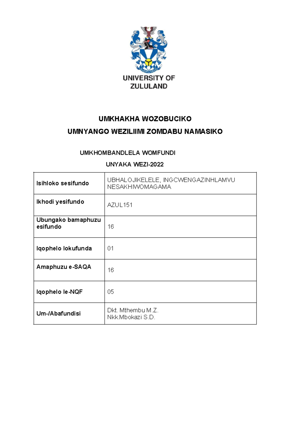 2022 Student Guide AZUL151 - UMKHAKHA WOZOBUCIKO UMNYANGO WEZILIIMI ...