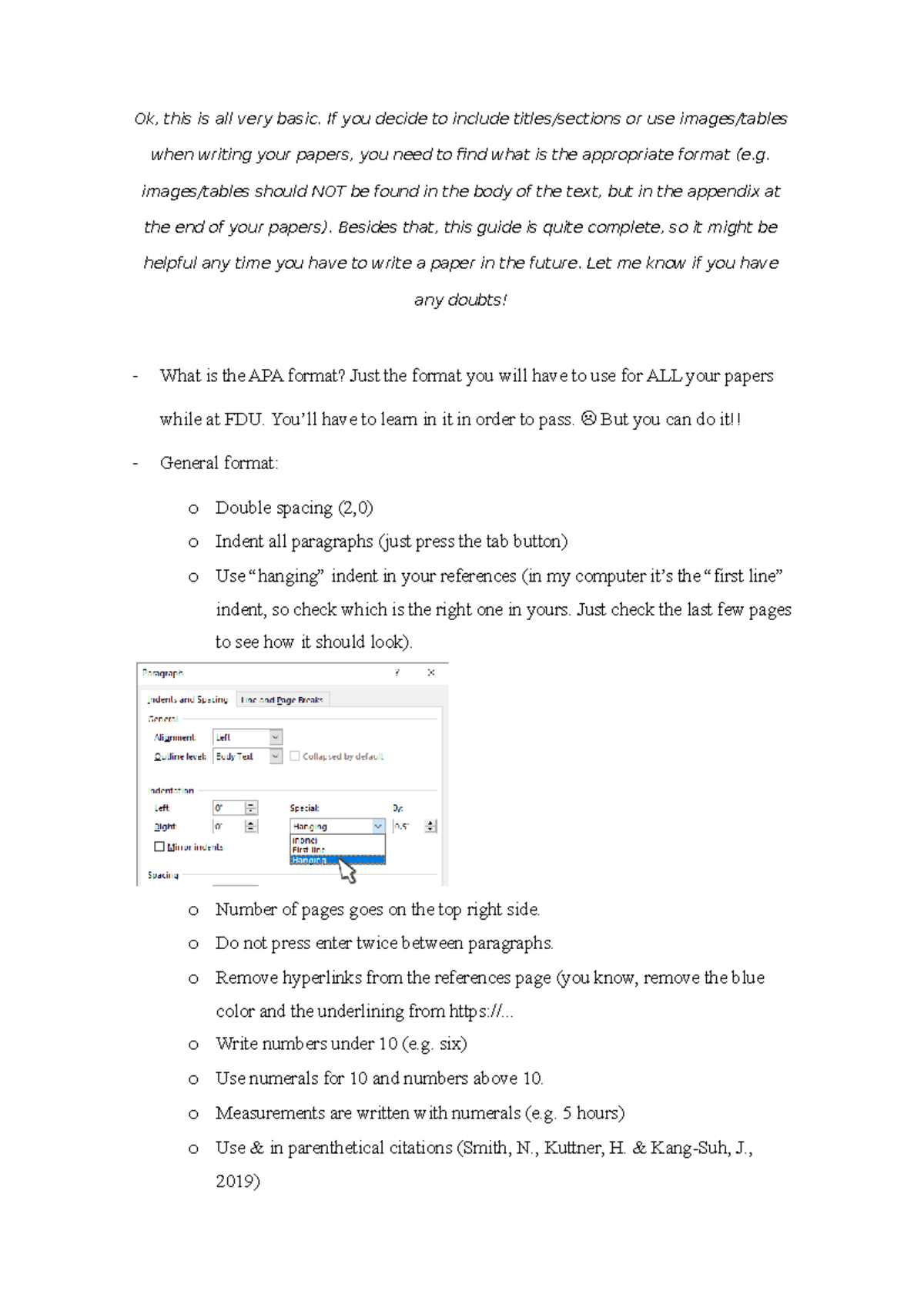 Basic APA format - Ok, this is all very basic. If you decide to include ...