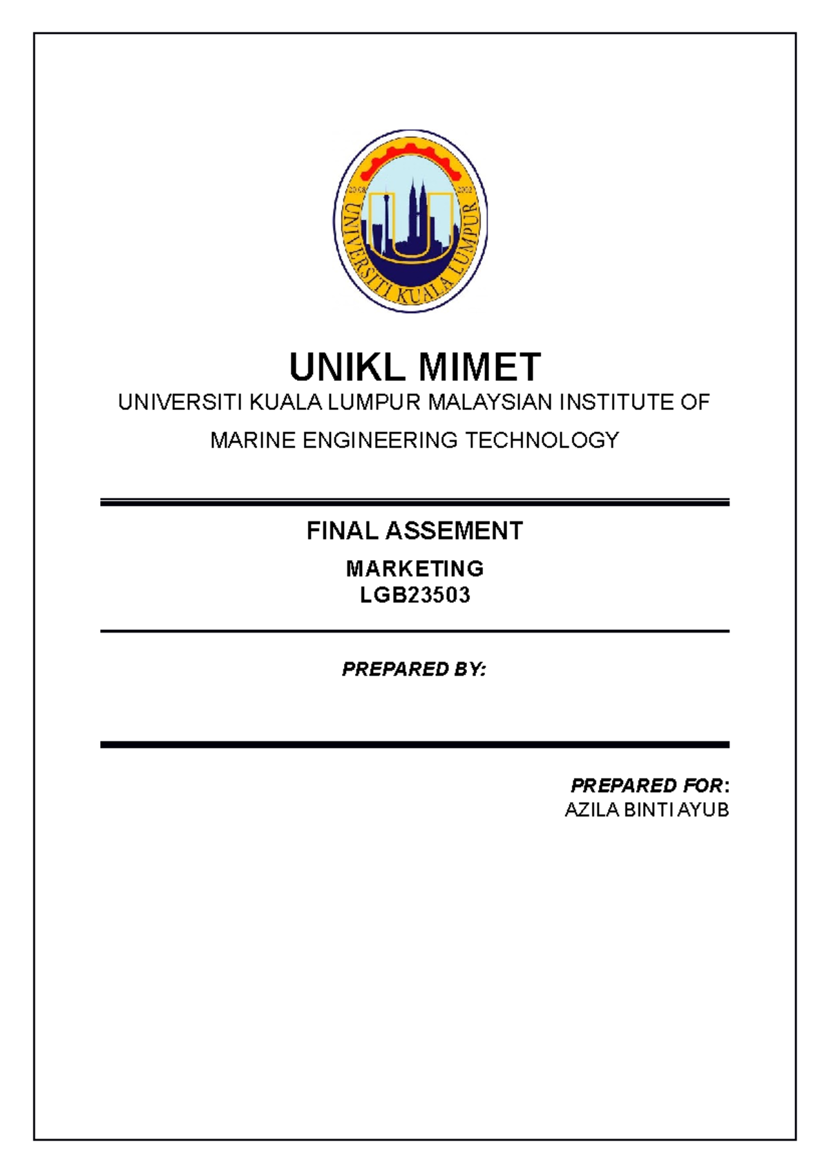 Marketing Plan - UNIKL MIMET UNIVERSITI KUALA LUMPUR MALAYSIAN ...