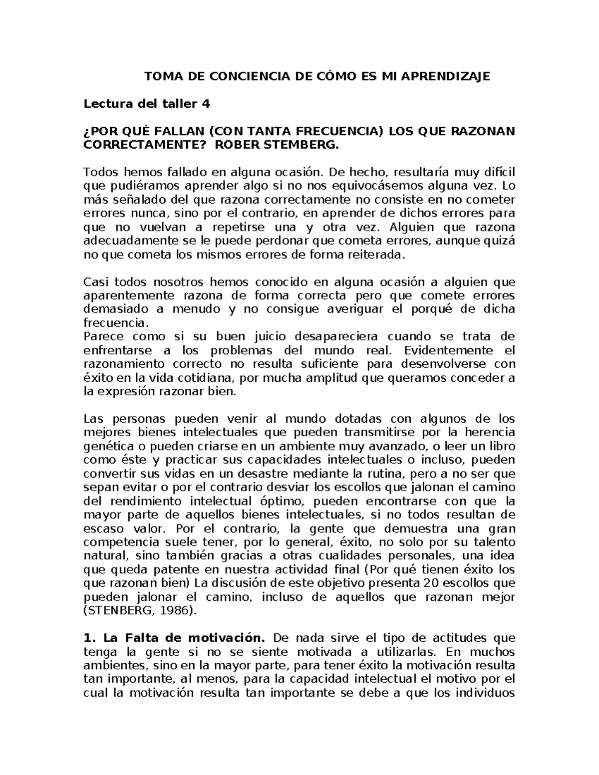 TOMA DE Conciencia DE CÓMO ES MI Aprendizaje - TOMA DE CONCIENCIA DE ...