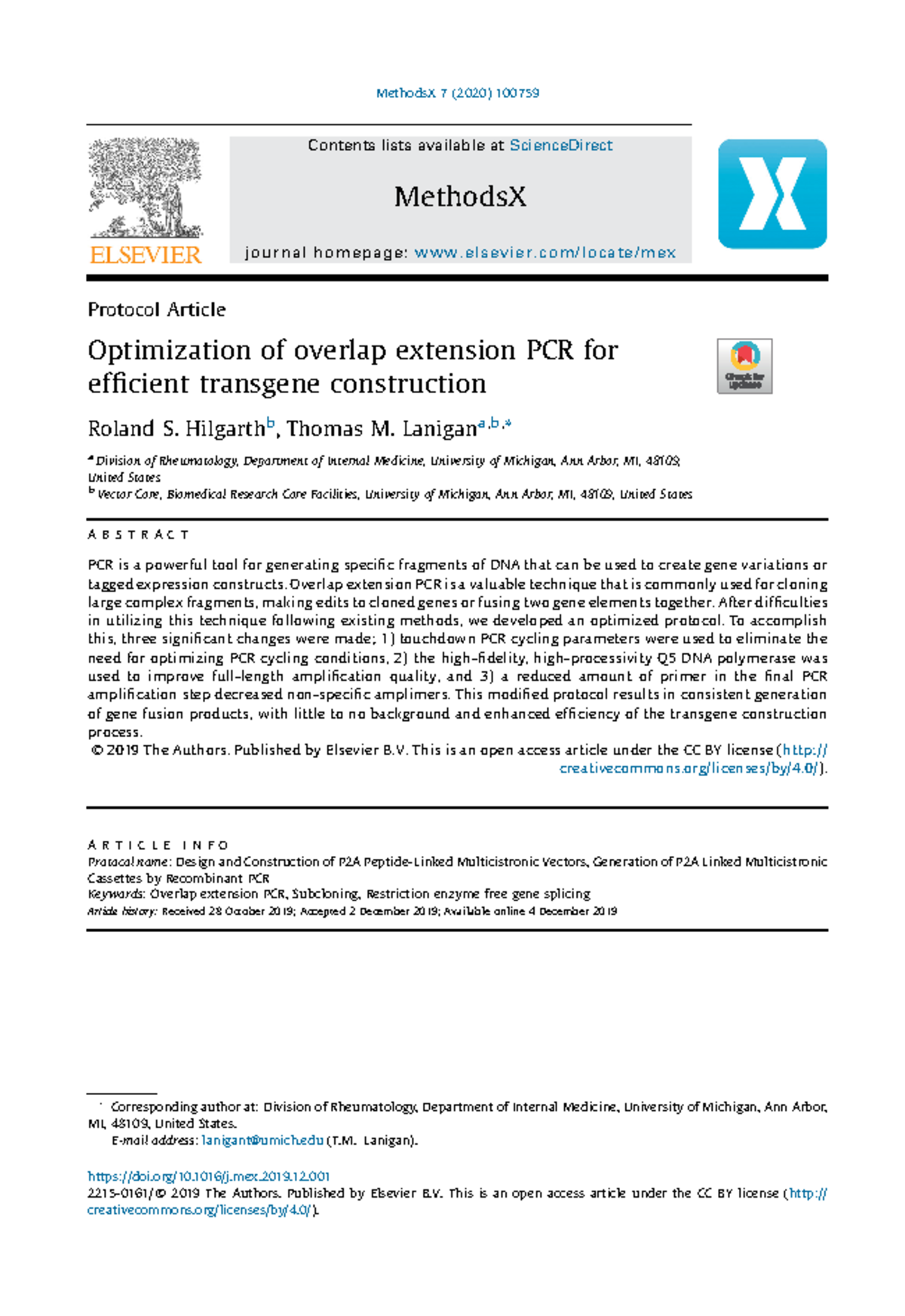 Optimization of overlap extension PCR for efficient transgene ...