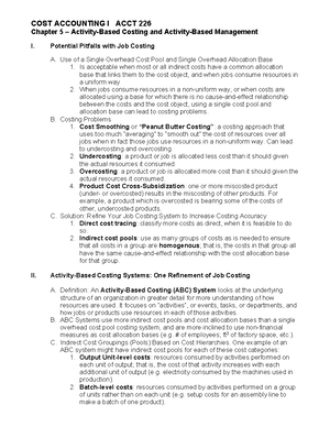Chapter 1 and 2 Lecture Notes - COST ACCOUNTING I ACCT 226 Chapters 1 ...