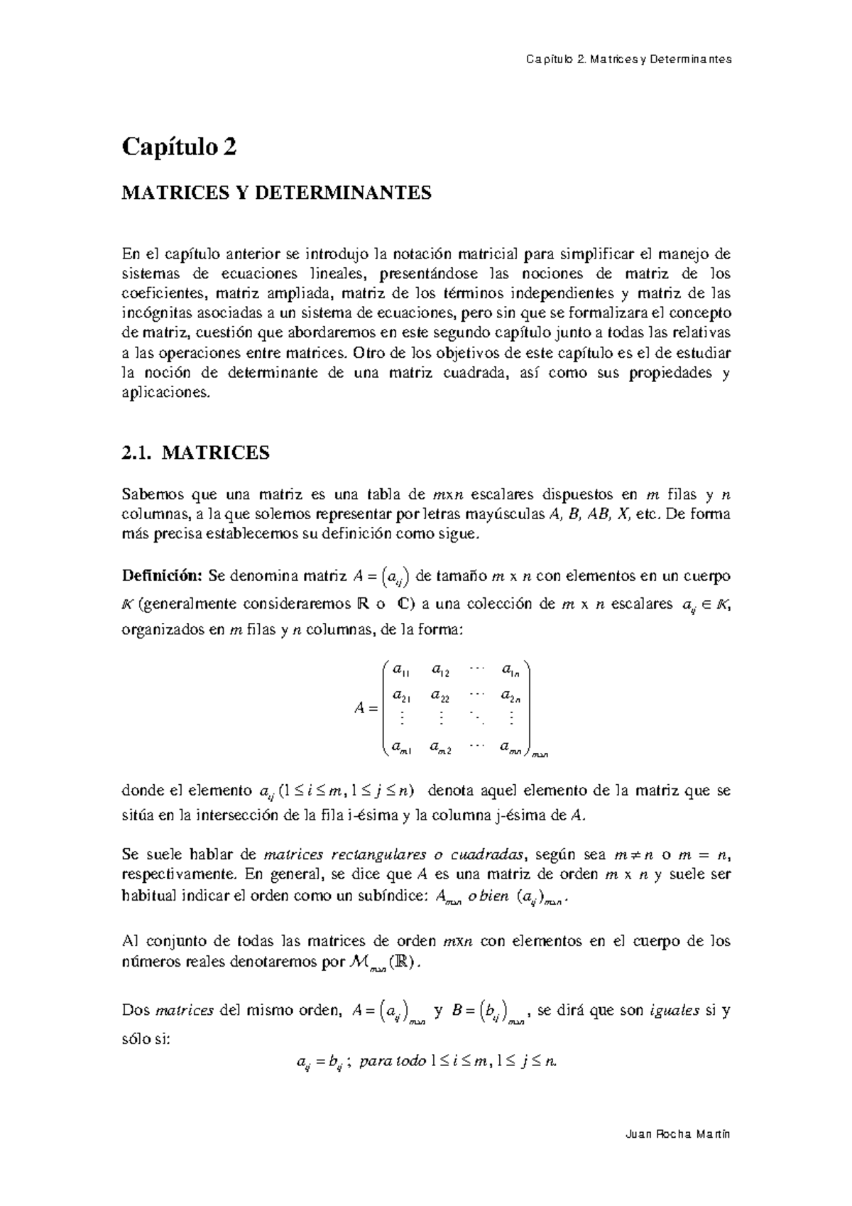 Matrices y determinantes teoria parte i - Capítulo 2. Matrices y ...