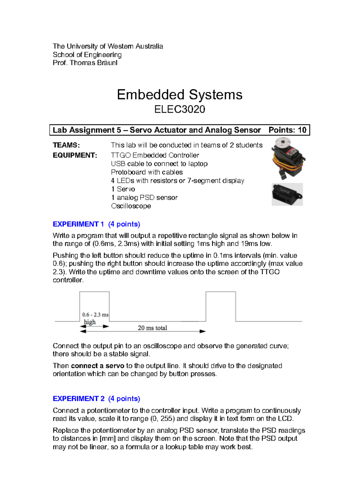 Lab05 T psd servo - Lab sheet - The University of Western Australia School of Engineering Prof ...