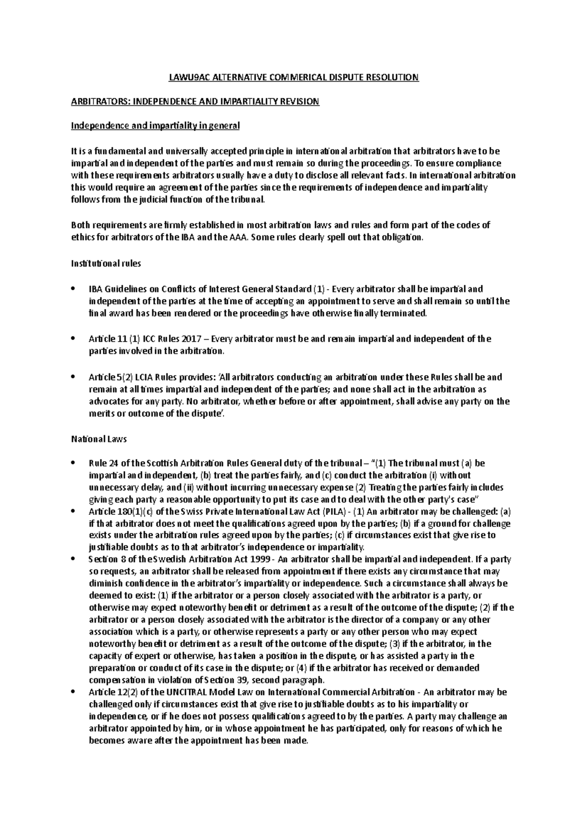 Independence AND Impartiality Revision - LAWU9AC ALTERNATIVE COMMERICAL ...
