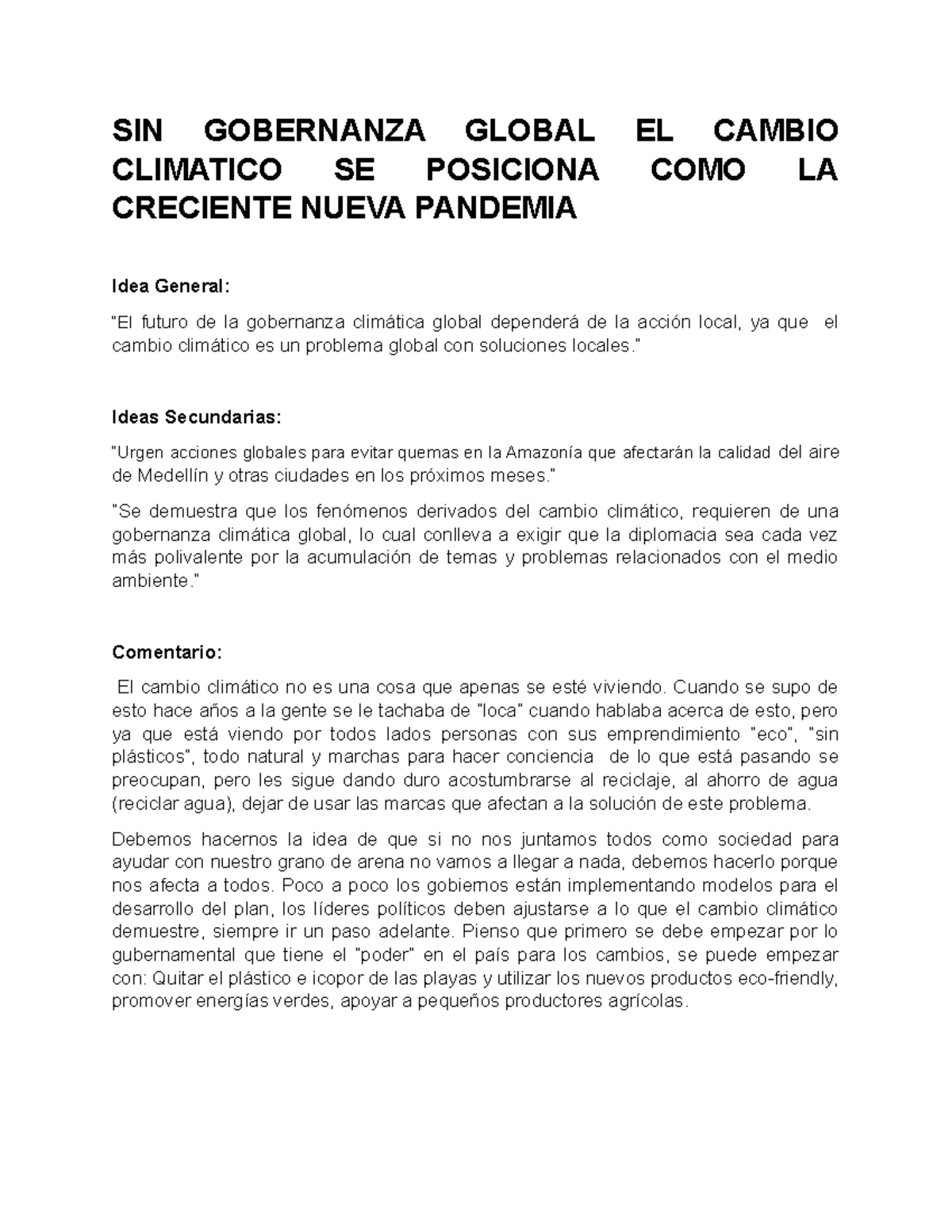 Columna - HFGH - SIN GOBERNANZA GLOBAL EL CAMBIO CLIMATICO SE POSICIONA ...