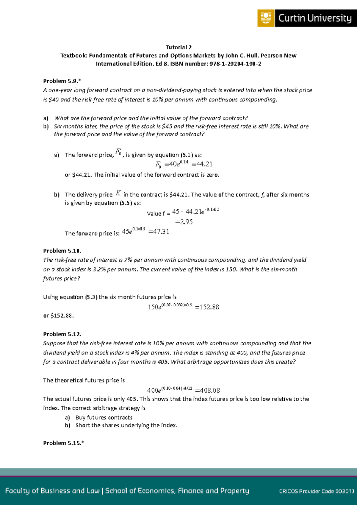 Tutorial 2 Solutions - lecture notes for BANK3000 outlining the ...