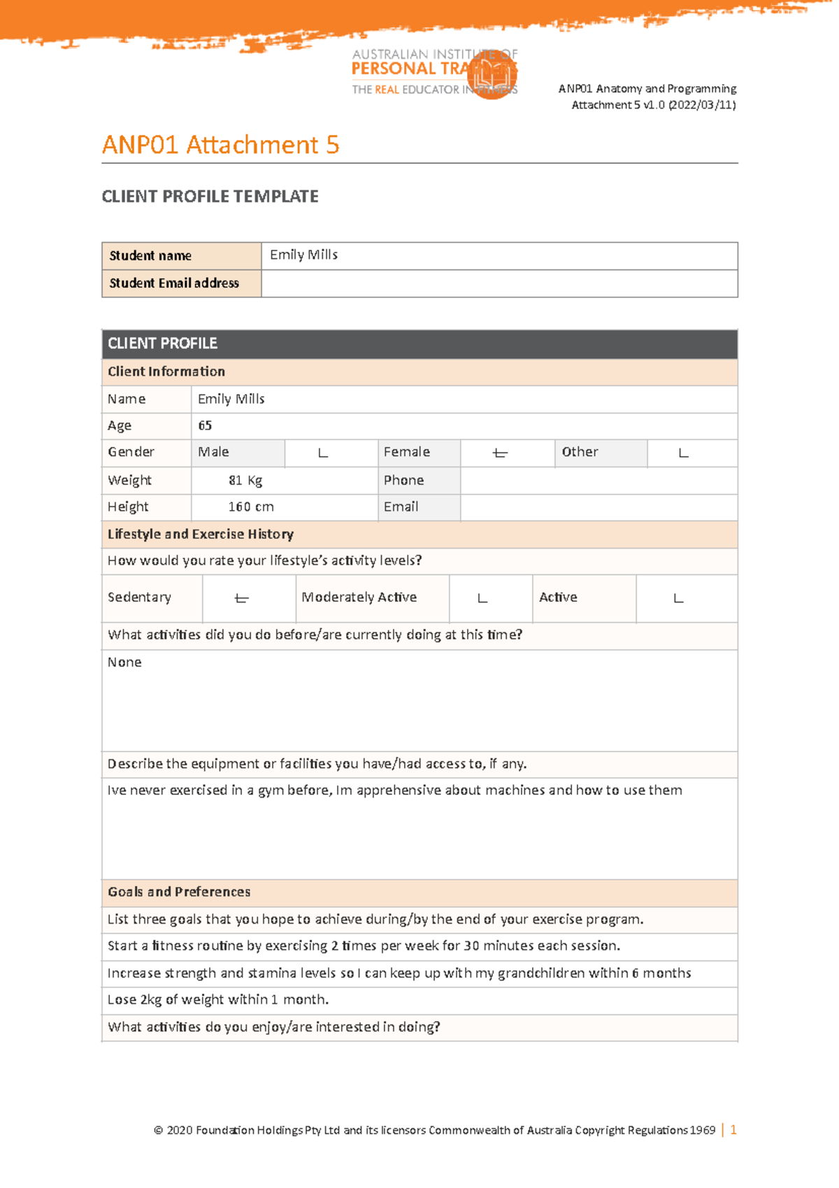 ANP01 - Attachment 5 Client Profile Template (FIT) - ANP01 Anatomy and ...