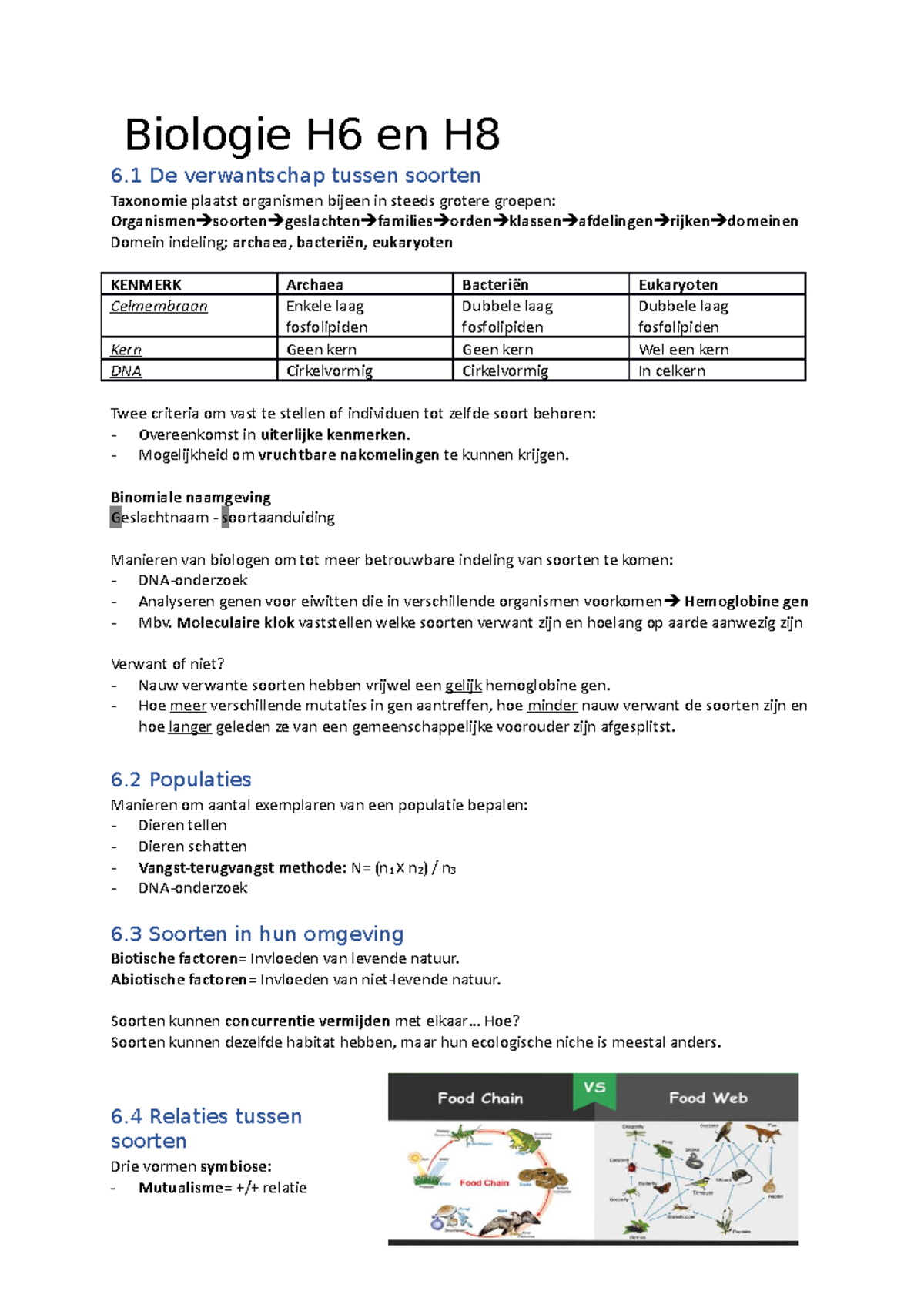 Biologie Sv H6 En H8 Samenvatting Over Verwantschap En Ecosystemen