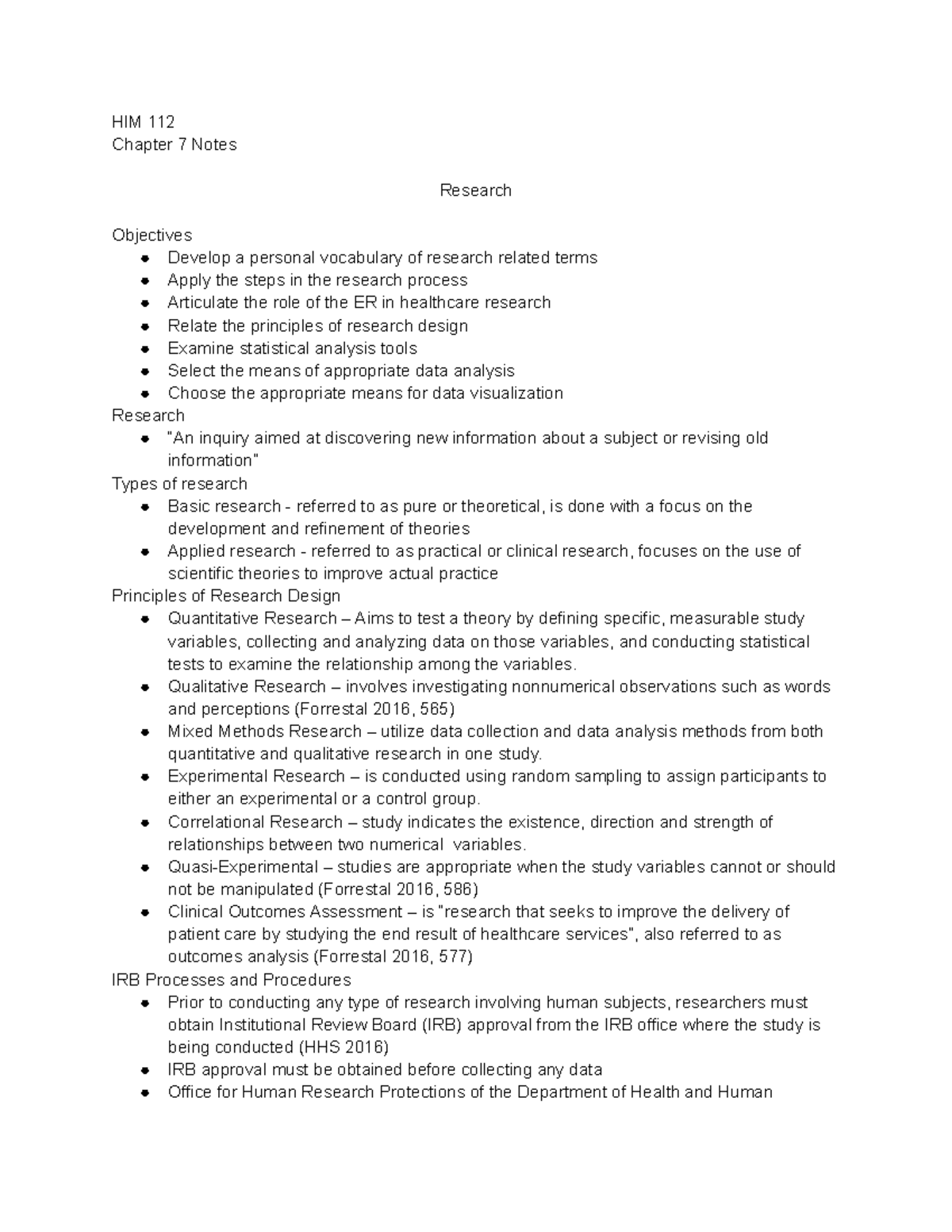 HIM 112 Chapter 7 Notes - HIM 112 Chapter 7 Notes Research Objectives ...