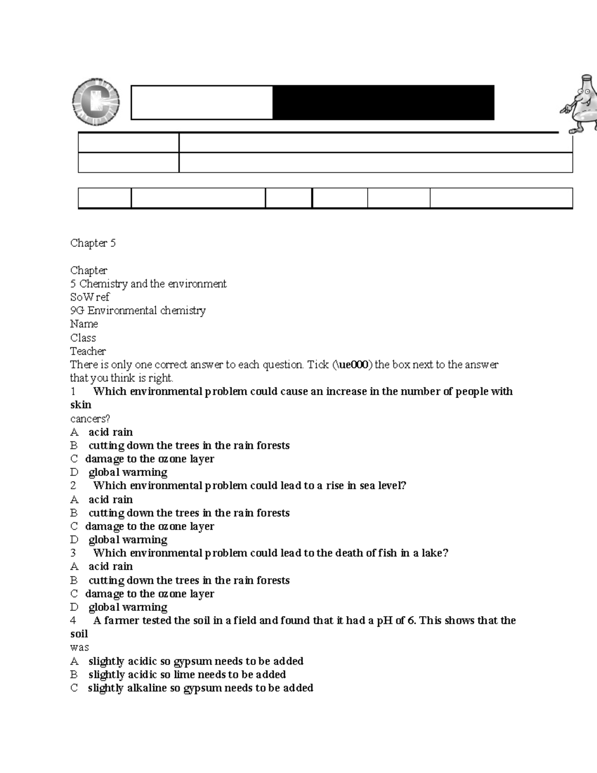 Che110 - random - Chapter 5 Multiple choice test Chapter 5 Chemistry ...