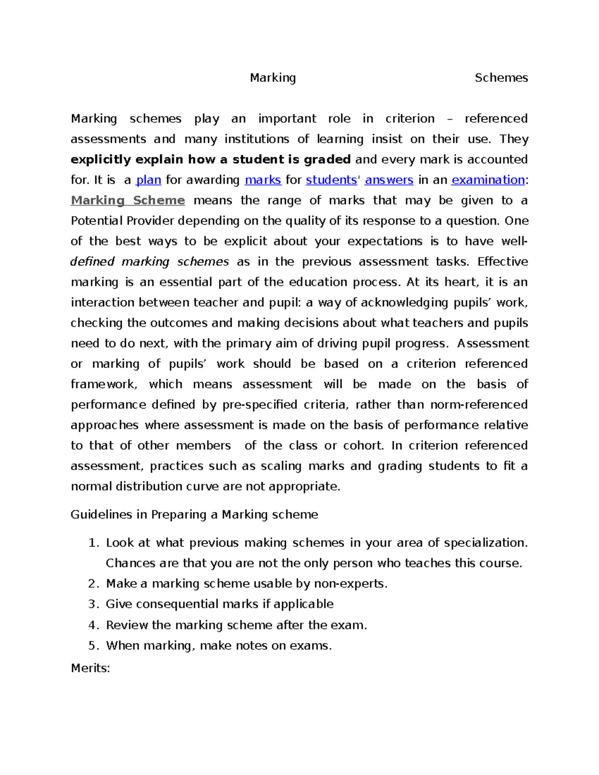The Marking scheme - Revision - Kiswahili criticism - MKU - Studocu