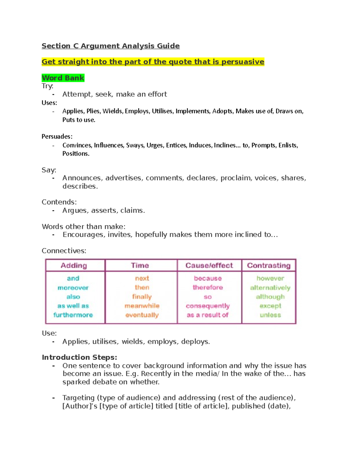 Section C guide - School notes - Section C Argument Analysis Guide Get ...