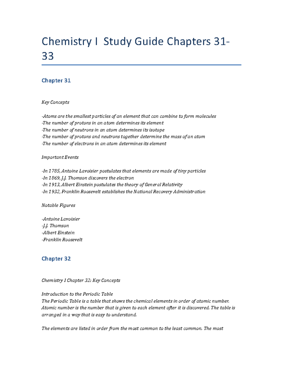 Chemistry I Study Guide Chapters 31-33 - Chemistry I Study Guide ...