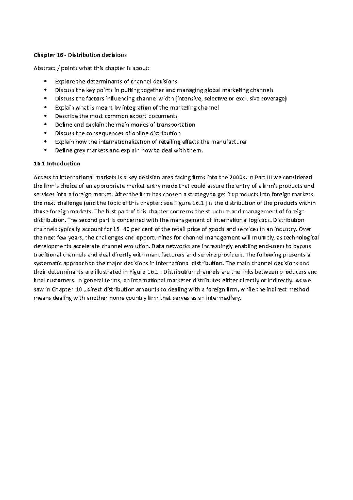 Chapter 16 - Distribution decisions - Chapter 16 - Distribution ...