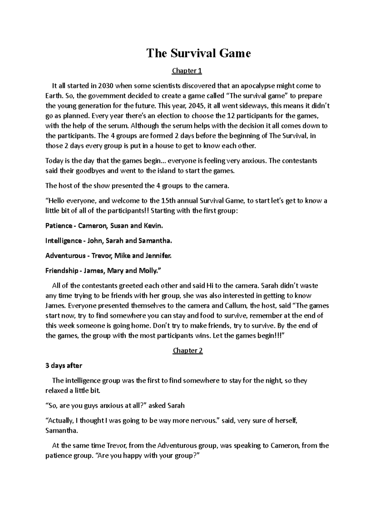 Short Story - The Survival Game - The Survival Game Chapter 1 It all ...