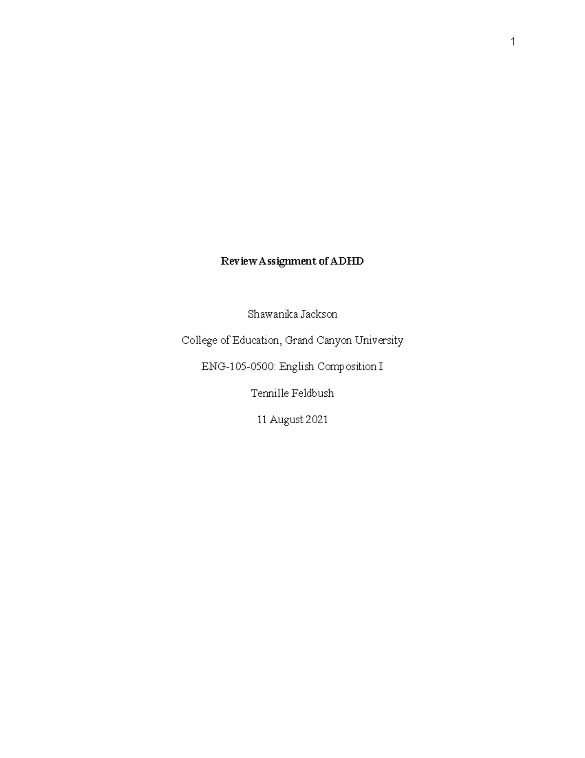 ENG105 Review Assignment ADHD - Grade A - Review Assignment of ADHD ...