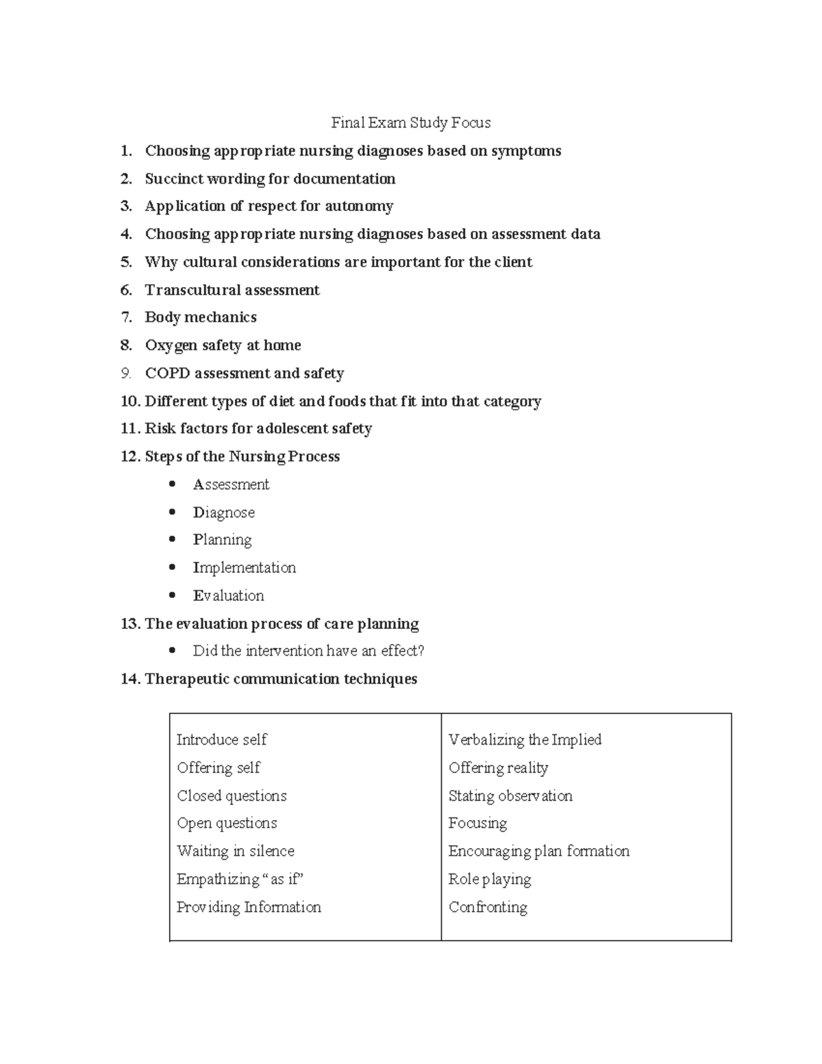 Final Exam Study Focus - Final Exam Study Focus Choosing appropriate ...