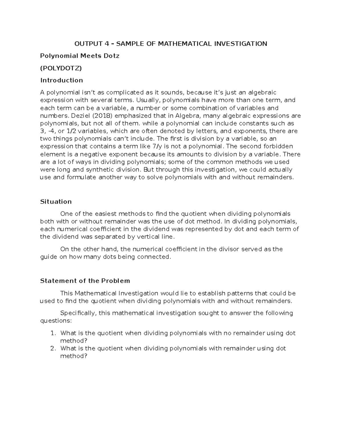 Polynomial Meets Dotz - Lecture notes 1 - OUTPUT 4 – SAMPLE OF ...