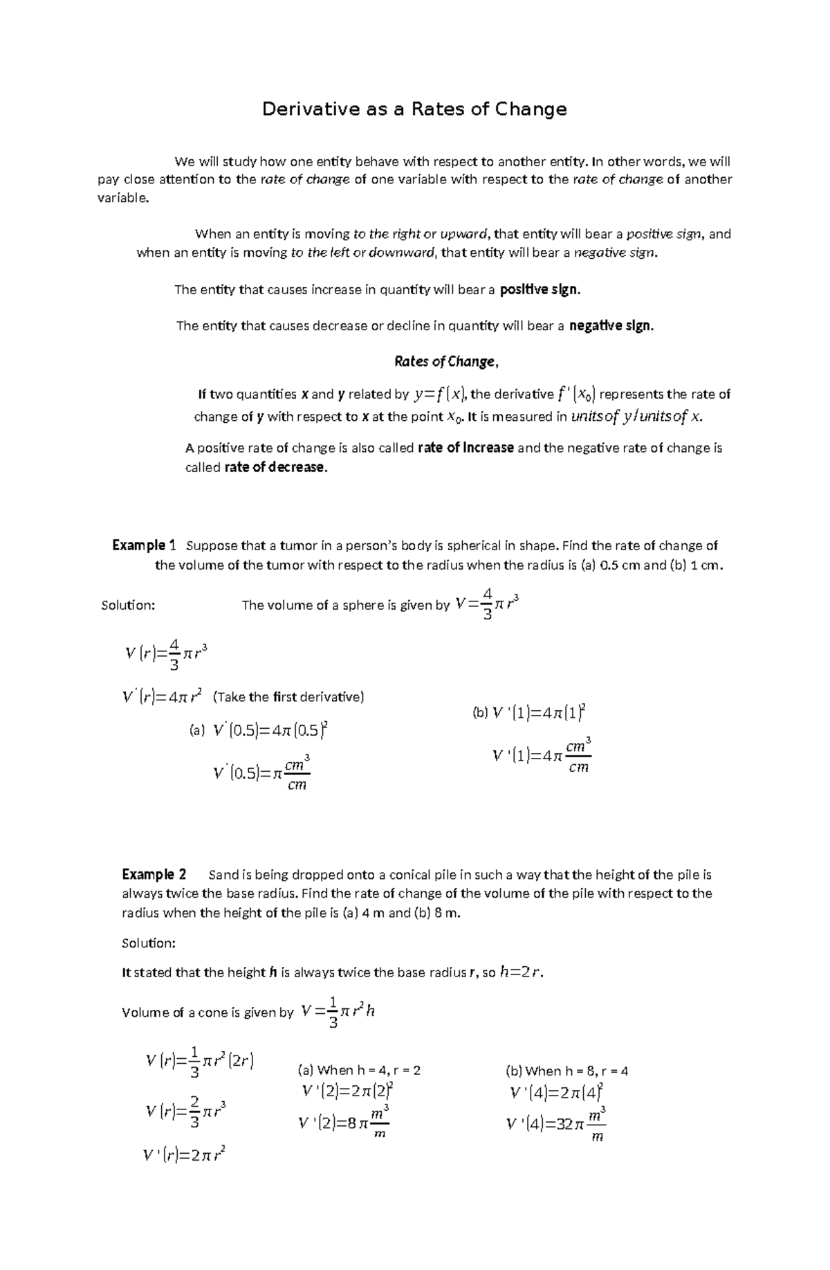 Lecture on Derivatives Part 2 - Derivative as a Rates of Change ...