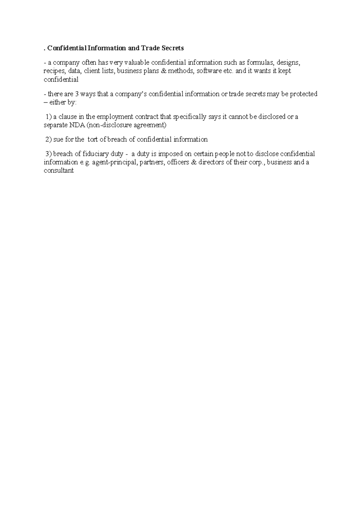 Confidential Information and Trade Secrets - Confidential Information ...