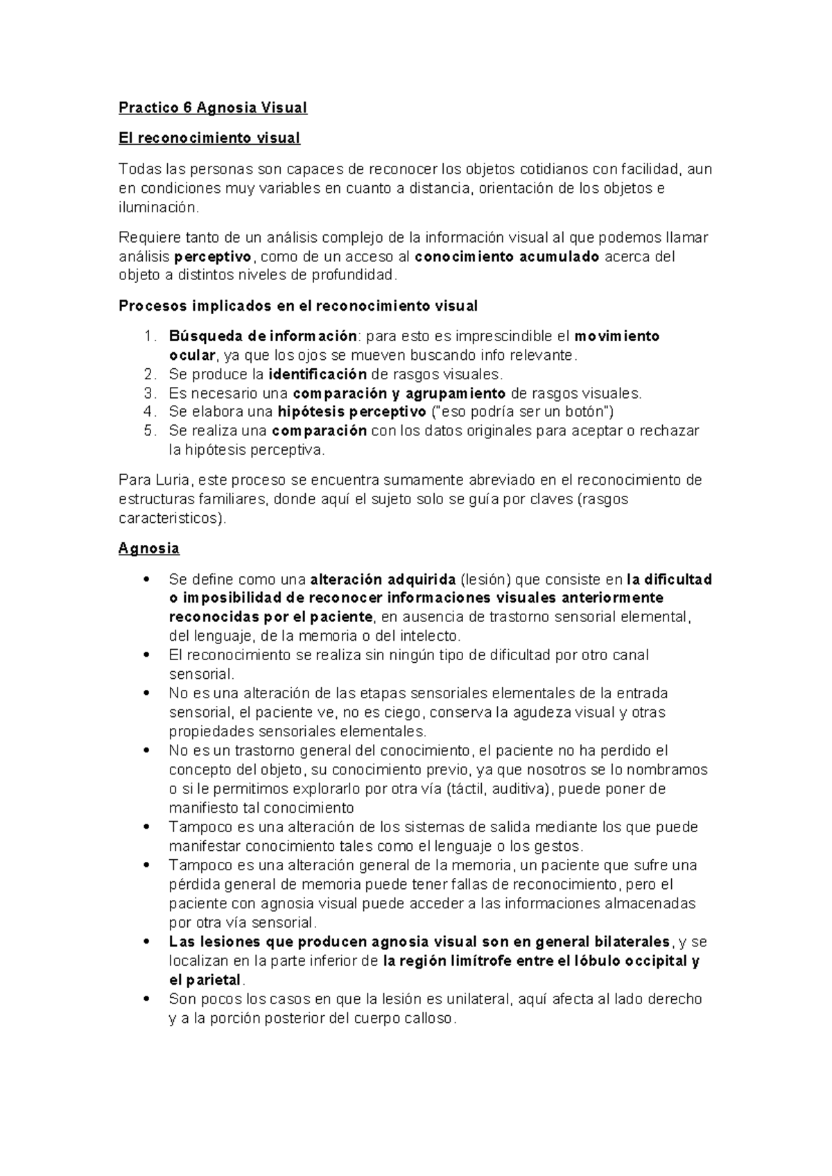 Practico 6 Agnosias visuales - Practico 6 Agnosia Visual El ...