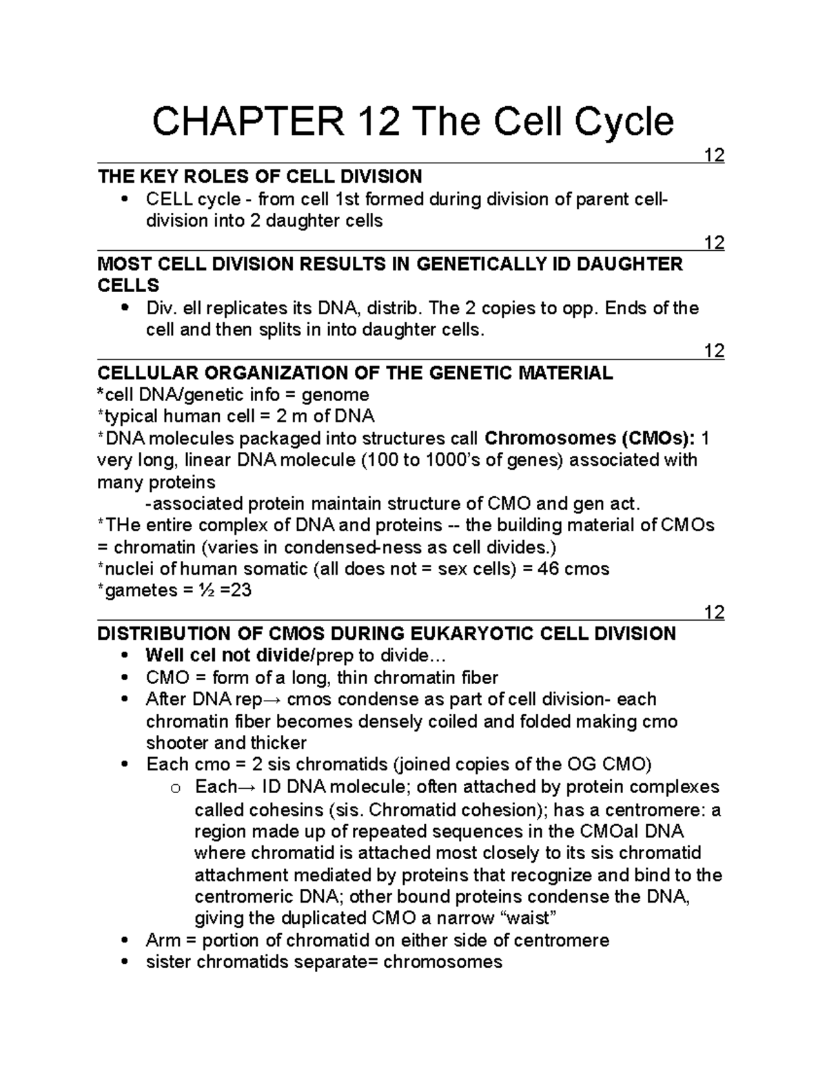 Ch12 bio - help for studying for ch 12 test. Good summary of the ...