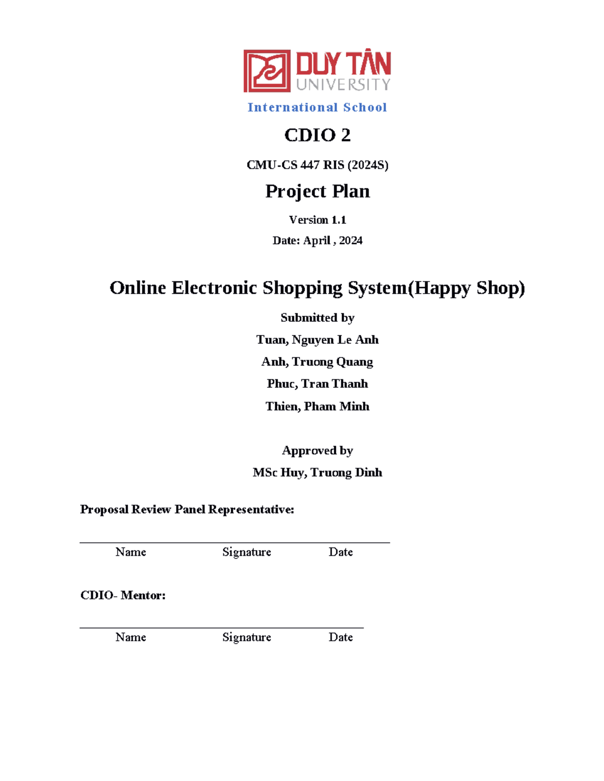 CMU CS 447 Project Plan HPPS ver1 - International School CDIO 2 CMU-CS ...