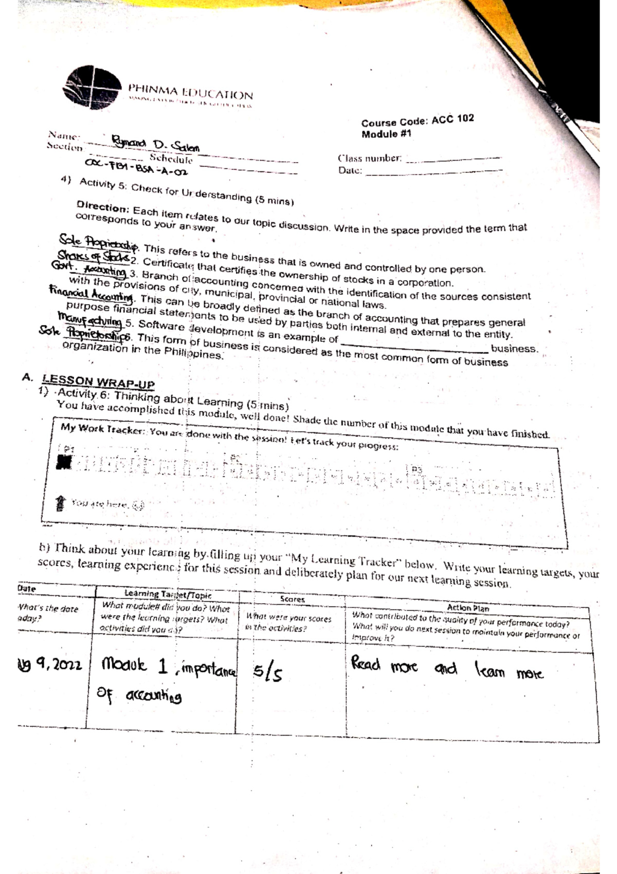 ACC 102 Module 1 Salem - n.a - Accountancy - Studocu