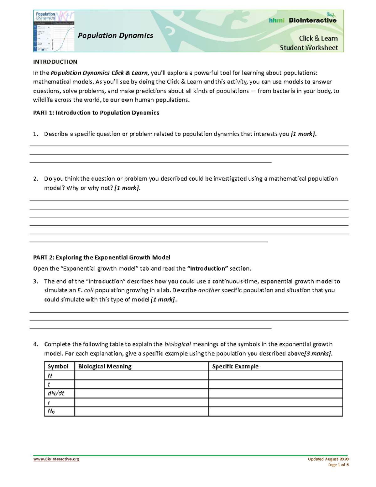 ESS Population Dynamics-Student WS - INTRODUCTION In the Population Dynamics Click & Learn ...
