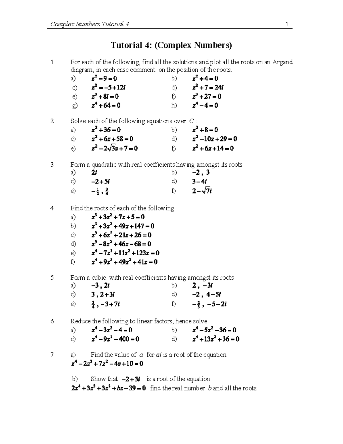 Tutorial 4 Complex Numbers 1 Complex Numbers Tutorial 4 1 Tutorial