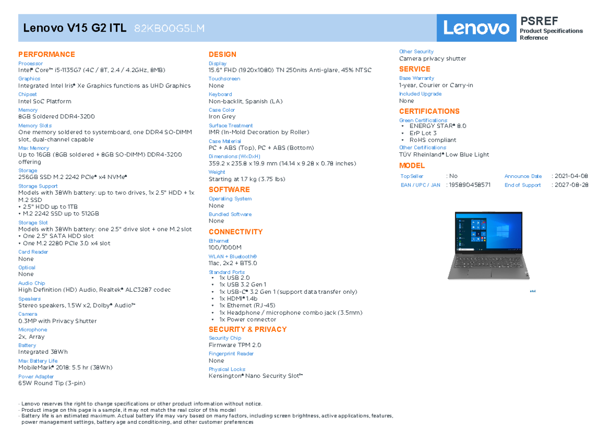 Lenovo V15 G2 ITL 82KB00G5LM - Lenovo V15 G2 ITL 82KB00G5LM · Lenovo ...