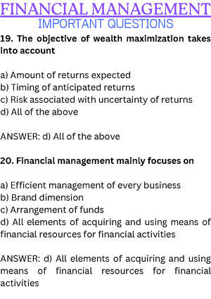 Financial Management 5 - FINANCIAL MANAGEMENT IMPORTANT QUESTIONS Mr. X ...