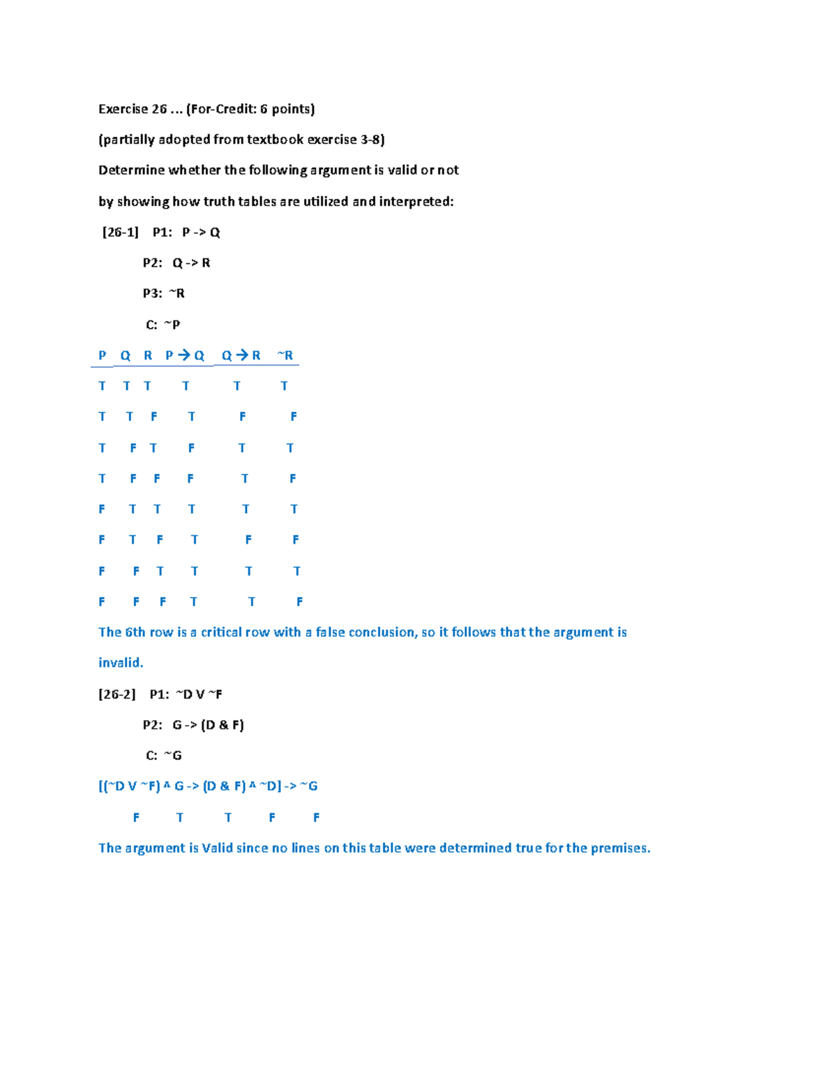 Assigment 5 - Intro to logic - Exercise 26 ... (For-Credit: 6 points ...
