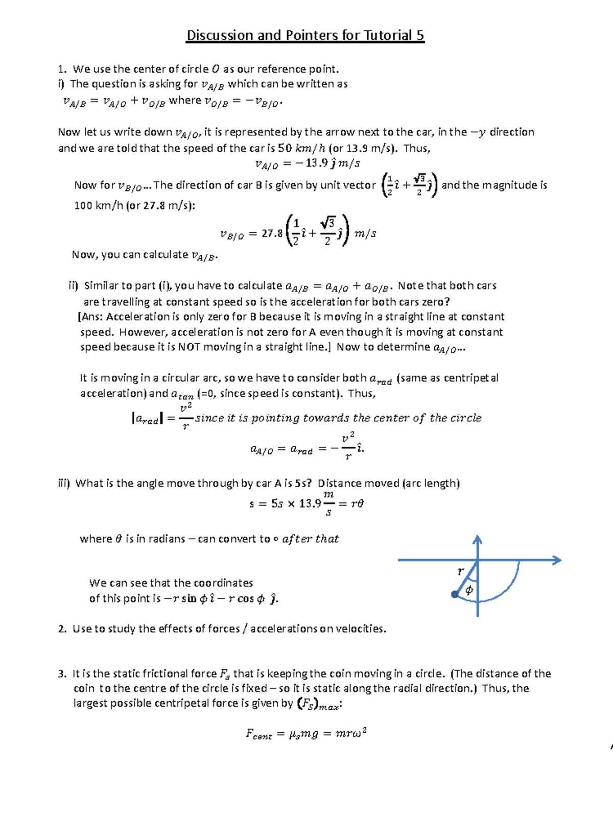 2020 - Tutorial 5 Hints and Pointers - Discussion and Pointers for Tutorial 5 Apply Newton’s ...