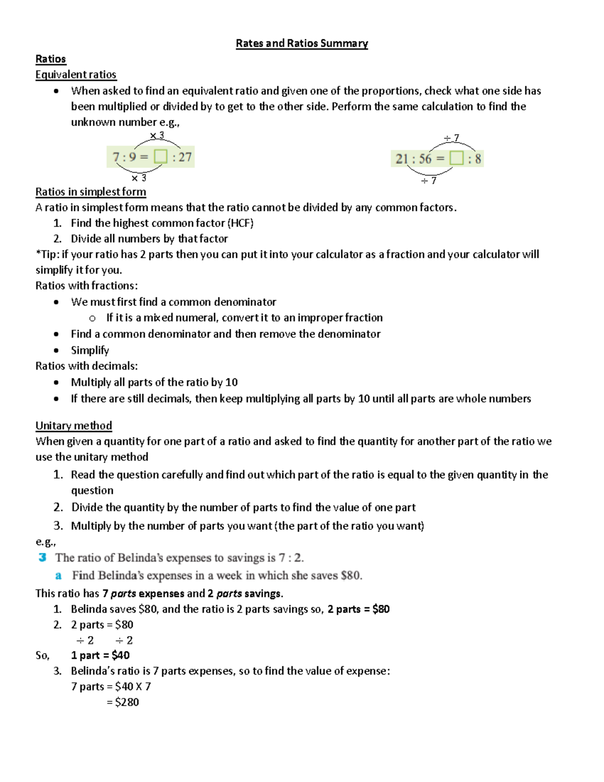 Rates and Ratios Summary - Rates and Ratios Summary Ratios Equivalent ...