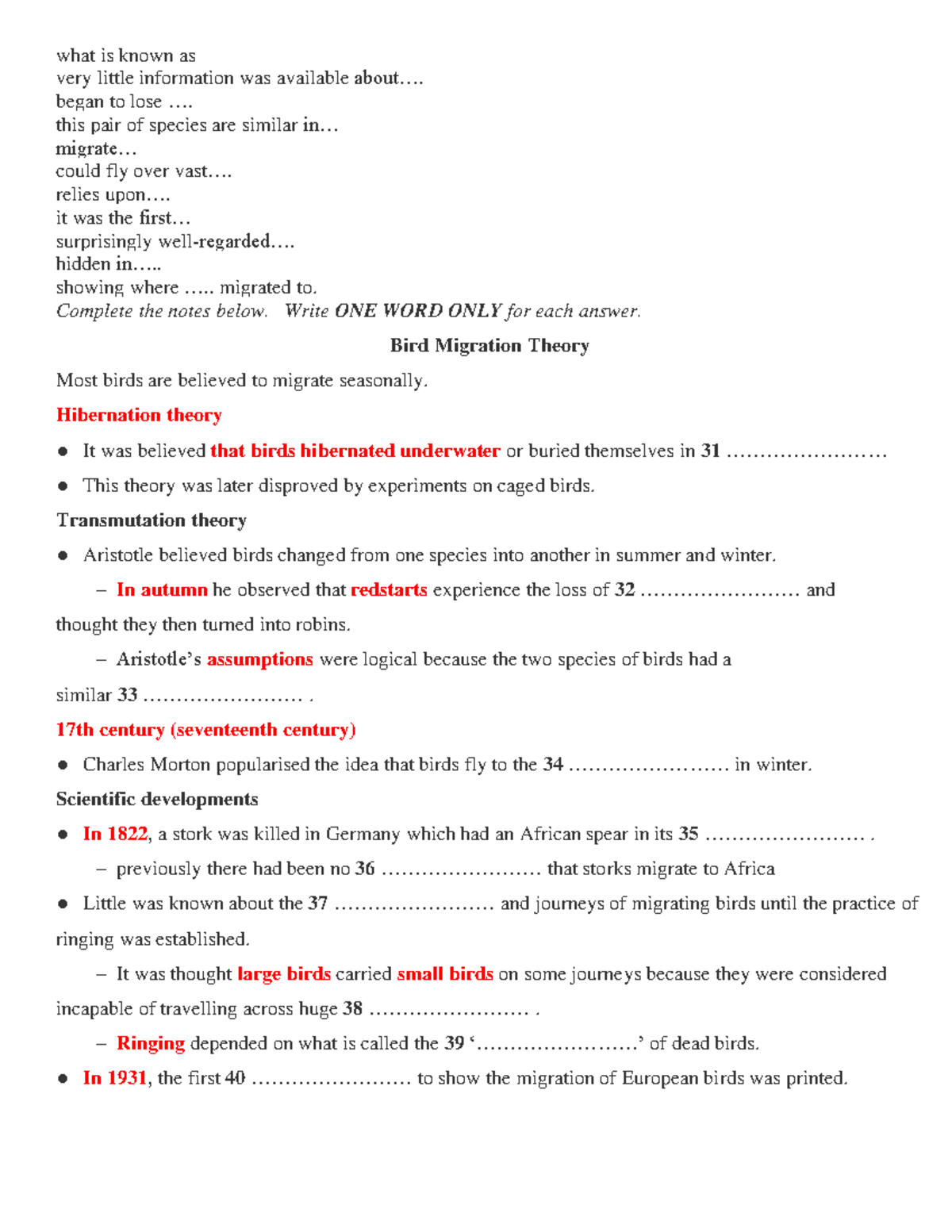 Bird migration theory - academic listening - what is known as very ...