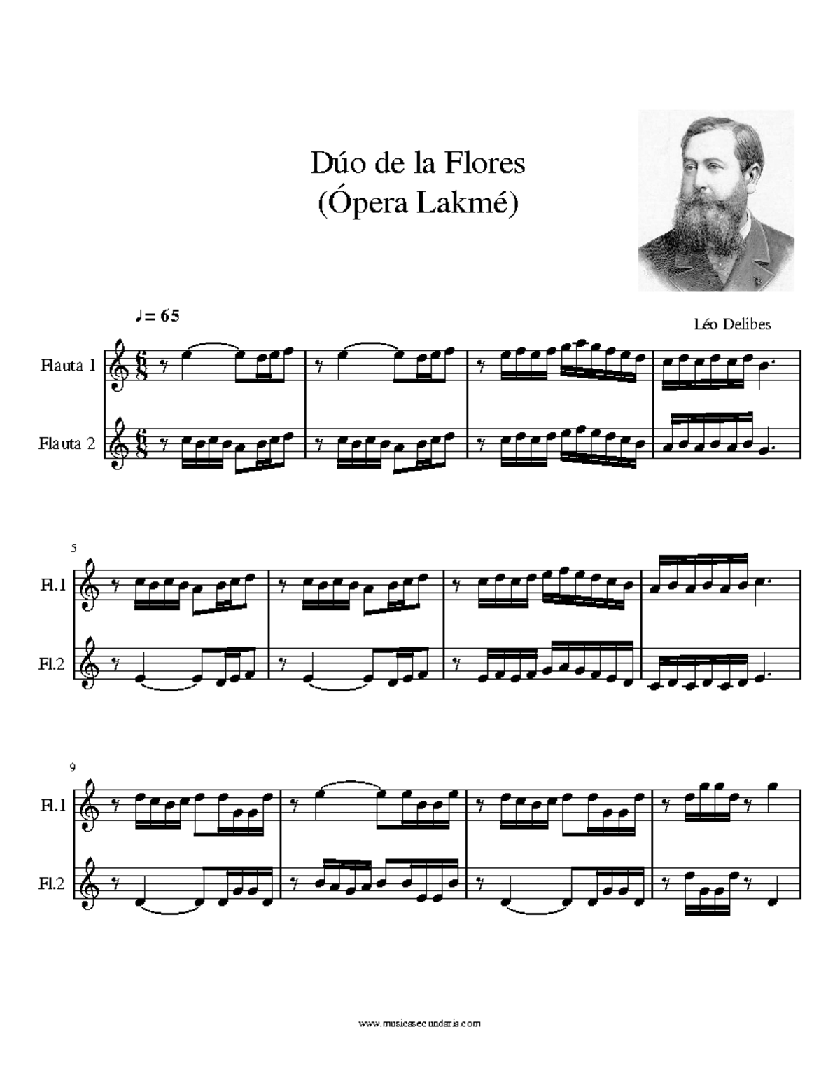 Duo de las flores delibes partitura - Dúo de la Flores (Ópera Lakmé) Léo Delibes 5 9 Flauta 1 Fl ...