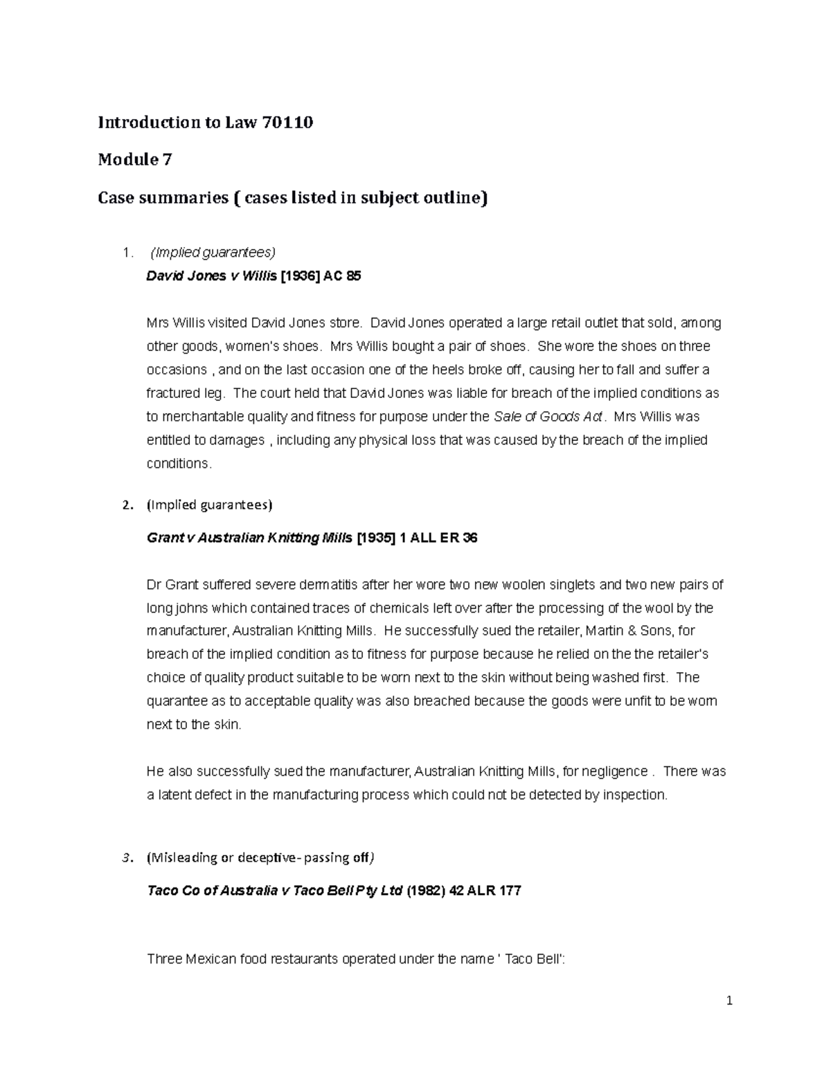 Module 7 Case Summaries ( Subject Outline)docx - 70110 - Studocu