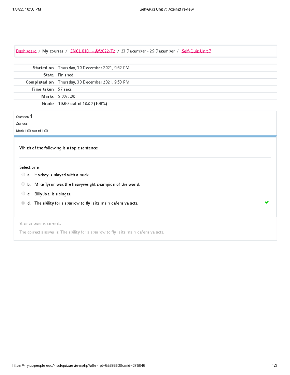Self-Quiz Unit 7 English Composition 1, English 0101 - 1/6/22, 10:36 PM Self-Quiz Unit 7 ...